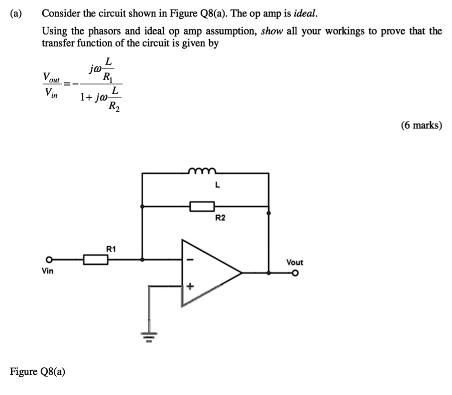 SOLVED: Consider the circuit shown in Figure Q8(a). The op amp is ideal. Using the phasors and ...