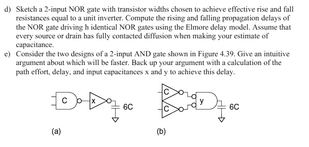 d) Sketch a 2-input NOR gate with transistor widths chosen to achieve effective rise and fall ...