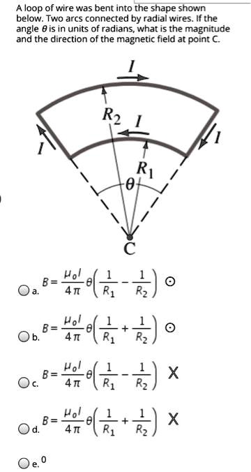 SOLVED: loop of wire was bent into the shape shown below: Two arcs connected by radial wires: If ...