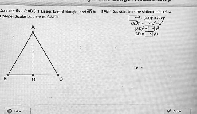 SOLVED: Consider that AABC is an equilateral triangle, and AD is the ...