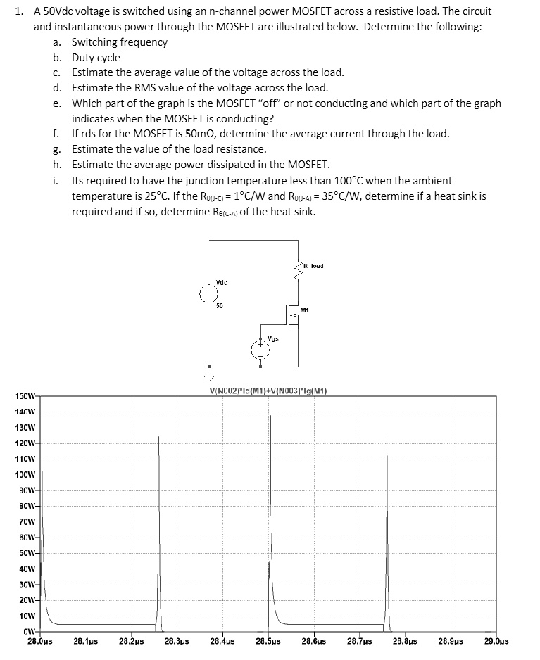 SOLVED: Texts: 1. A 50Vdc voltage is switched using an n-channel power MOSFET across a resistive ...