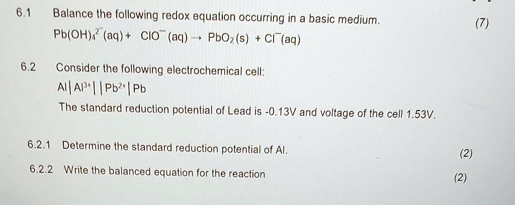 61 balance ihe following redox equation occurring in a basic medium ...