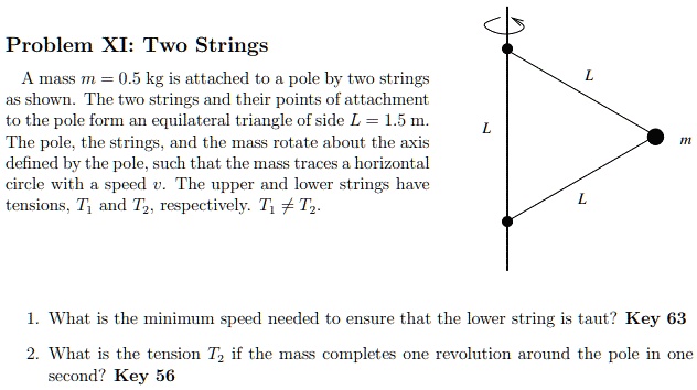 problem xi two strings a mass m 05 kg is attached to pole by two ...