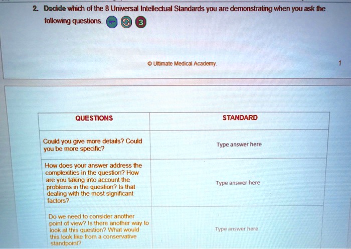 2 decide which of the 8 universal intellectual standards vou are ...