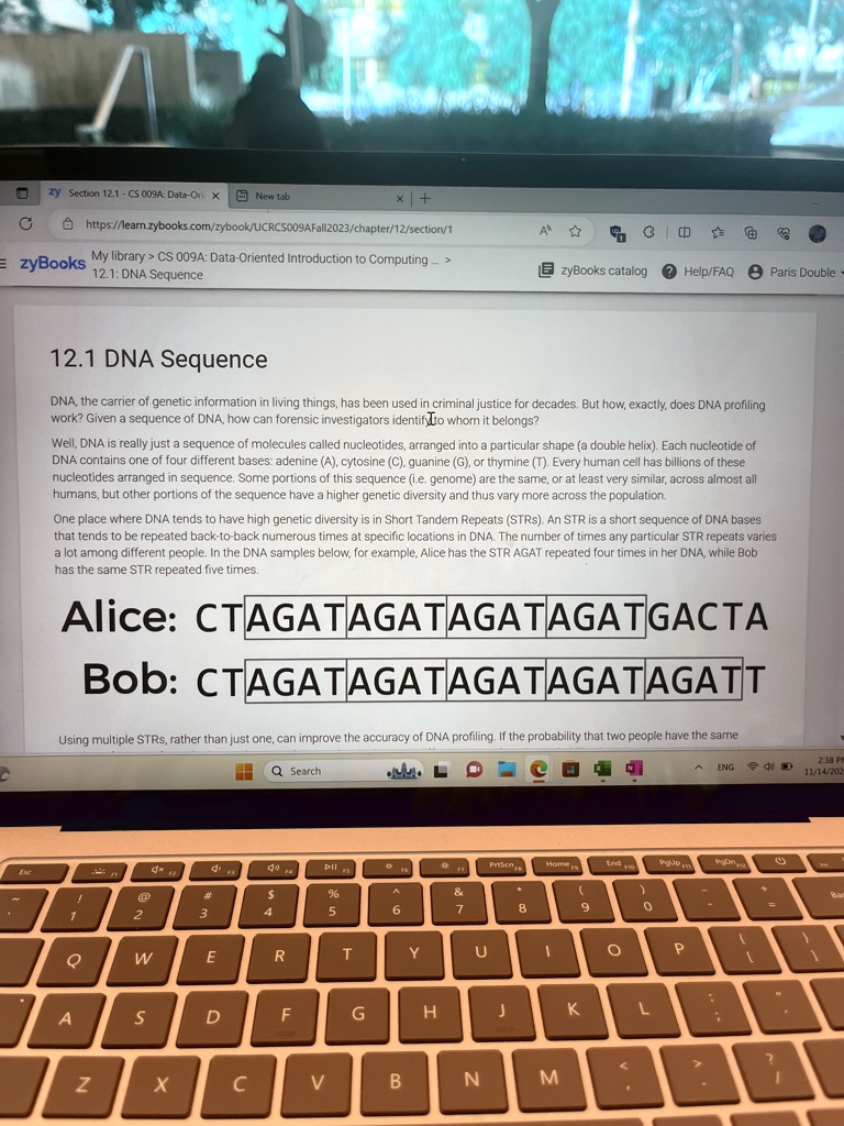 SOLVED: 12.1 DNA Sequence Alice: CTAGATAGATAGATAGATGACTA Bob ...