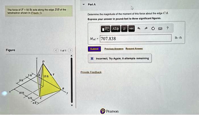 SOLVED: Texts: statics Part A The force of P50 lb acts along the edge DB of the tetrahedron ...
