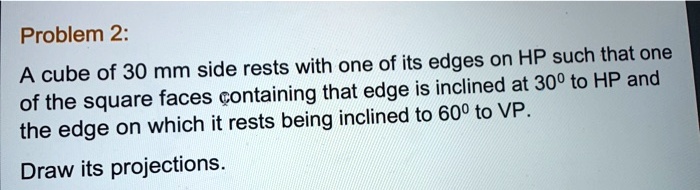 Problem 2 a cube of 30 mm side rests with one of its edges...