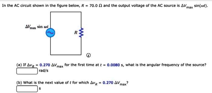 SOLVED: In the AC circuit shown in the figure below, R = 70.0 Î© and ...