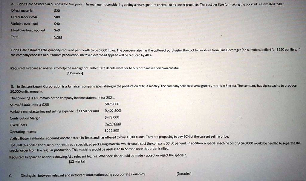 SOLVED: can you assist with this question urgently please A.Tidbit Cafe has been in business for ...