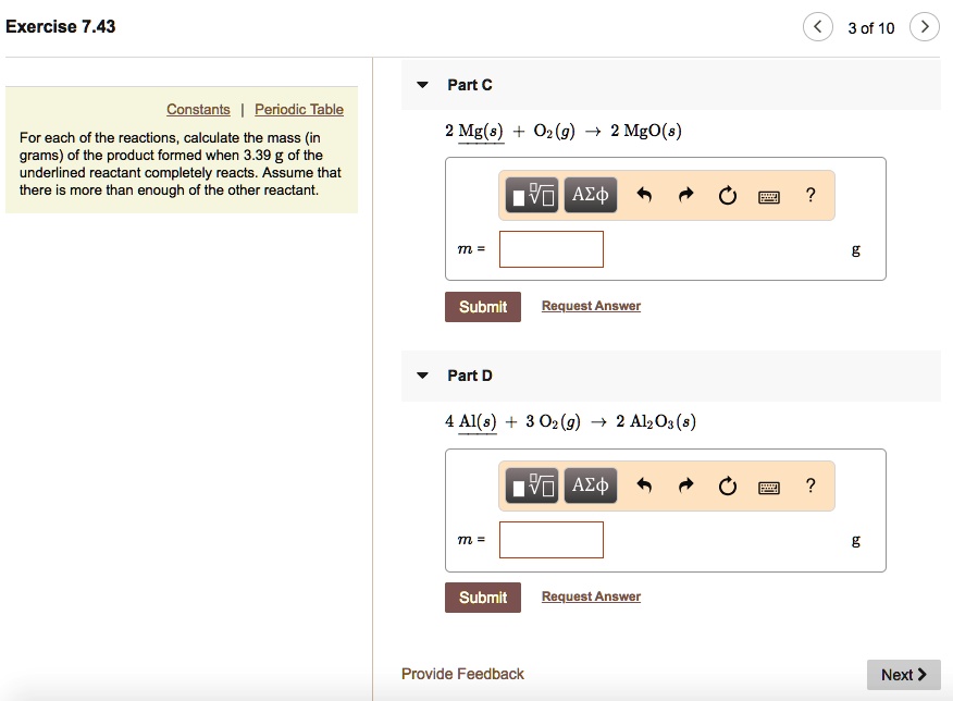 SOLVED: Exercise 7.43 Part C Constants Periodic Table For each of the ...