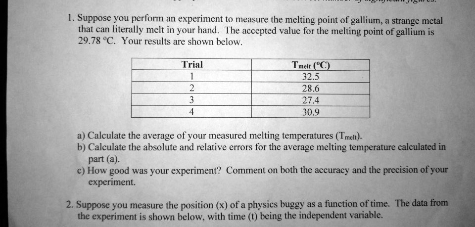 SOLVED: Suppose you perform an experiment to measure the melting point = of gallium; a strange ...