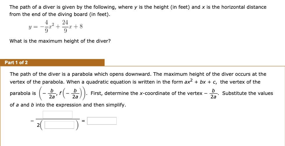 SOLVED: The path of a diver is given by the following, where Y is the ...