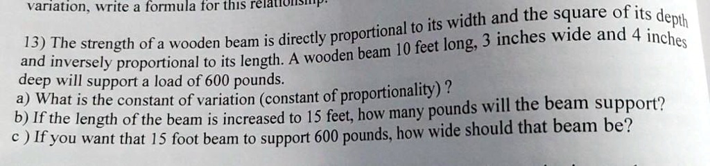 SOLVED:variation. write a formula for Ihs relationsit to its width and ...