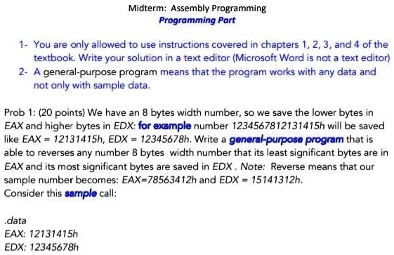 Midterm: Assembly Programming Programming Part 1- You are only allowed ...