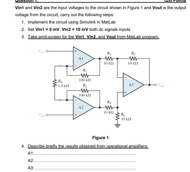 Vin1 and Vin2 are the input voltages to the circuit shown in Figure 1 and Vout is the output ...