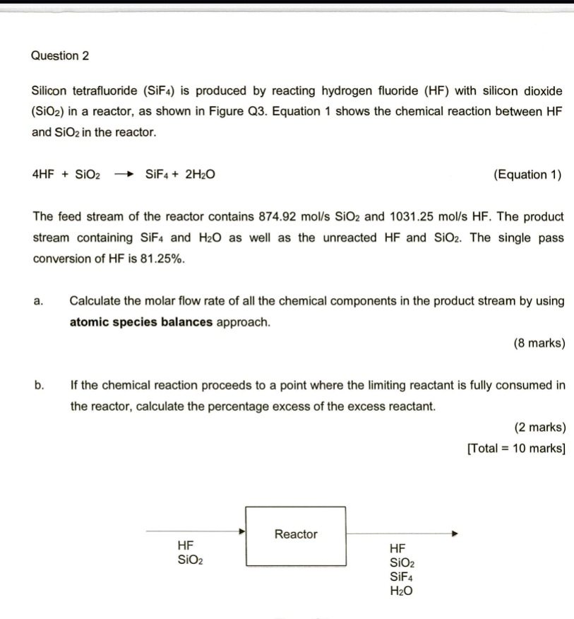 SOLVED: Silicon tetrafluoride (SiF4) is produced by reacting hydrogen ...