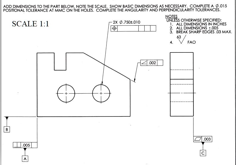 SOLVED: ADD DIMENSIONS TO THE PART BELOW (ANSI). NOTE THE SCALE. SHOW ...