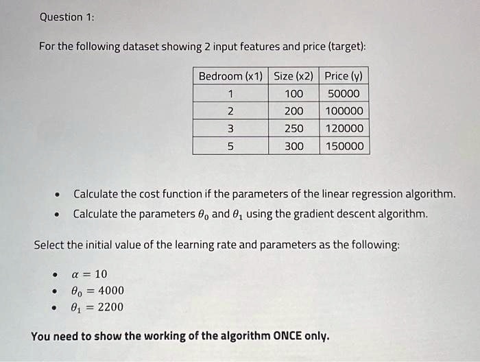 solve this question using the cost function equation and the gradient ...