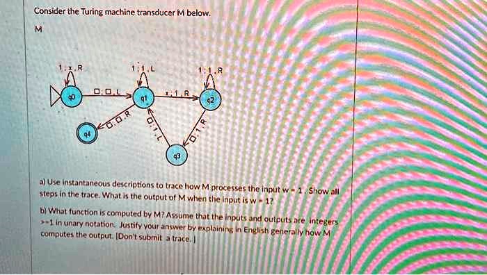 SOLVED: Consider the Turing machine transducer M below: M a Use instantaneous descriptions to ...