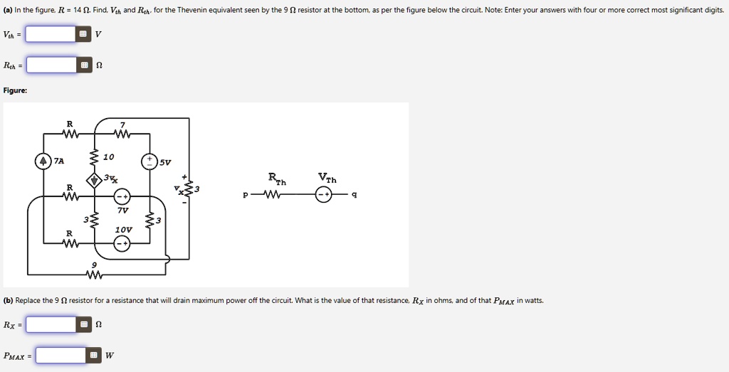 (a) In the figure, R = 14 ?. Find Vth and Rth, for the Thevenin equivalent seen by the 9 ...