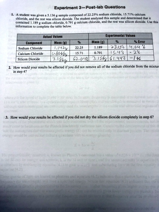 SOLVED: Experiment 3-Post-lab Questions student Was given 1136 enmna ...