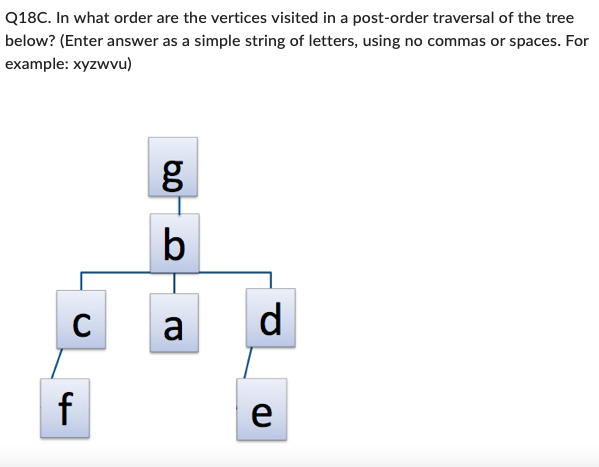 Q18C. In what order are the vertices visited in a post-order traversal ...
