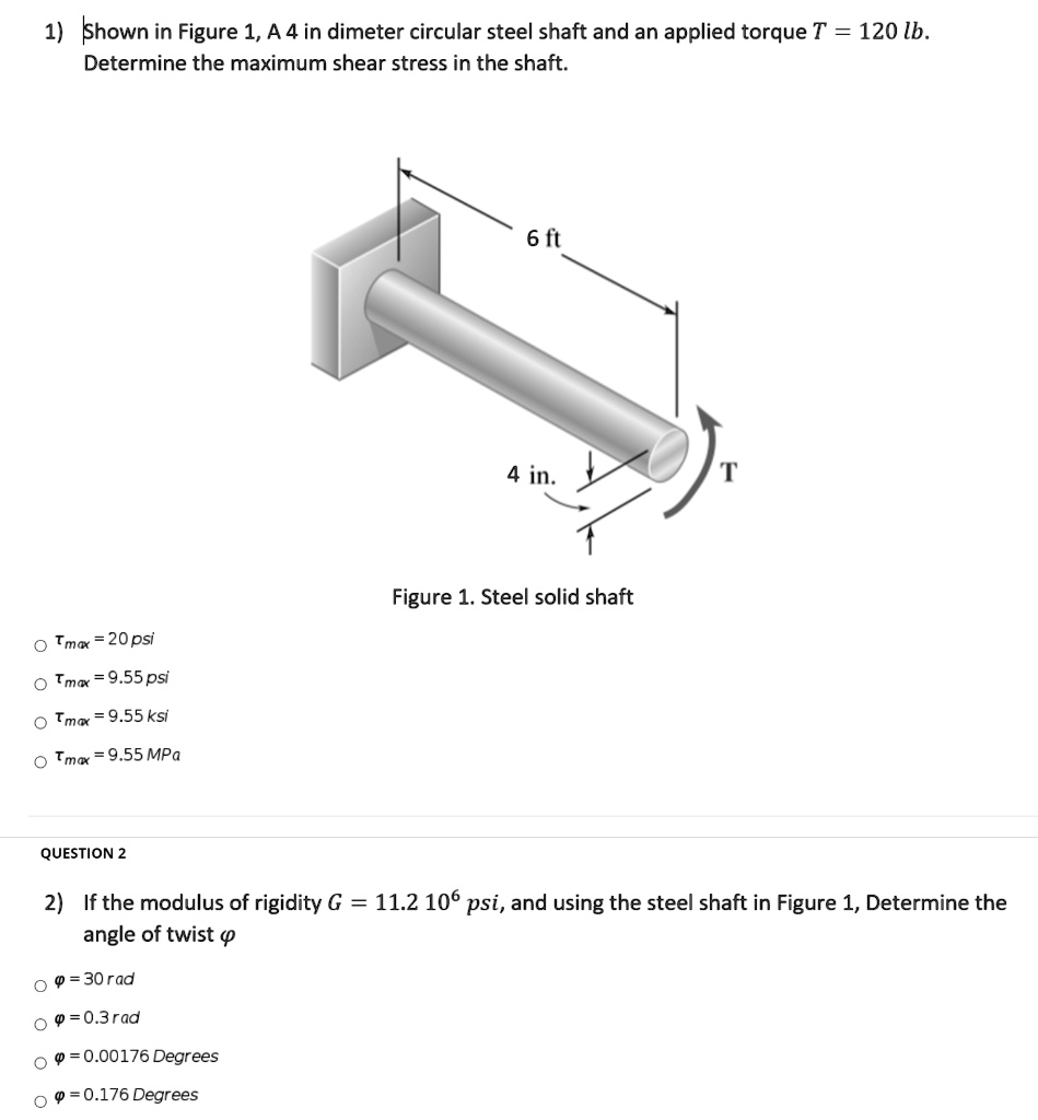 SOLVED: 1) Shown in Figure 1, a 4-inch diameter circular steel shaft ...
