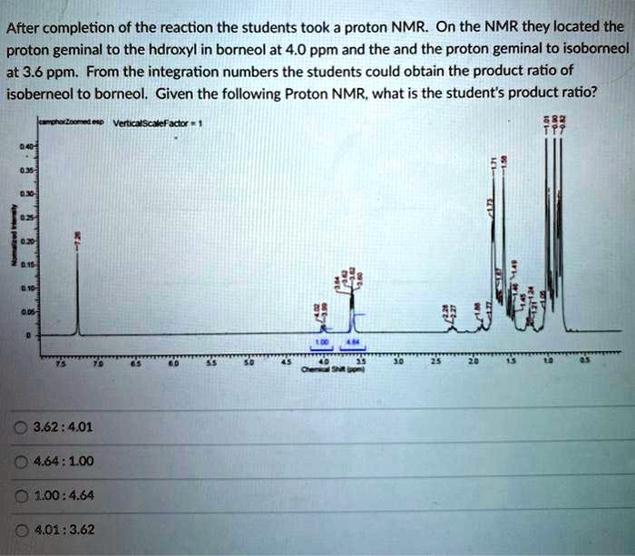 after completion of the reaction the students took a proton nmr on the ...