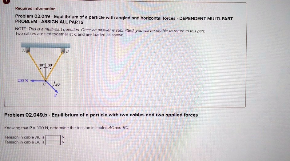 Required information Problem 02.049 - Equilibrium of a particle with angled and horizontal ...