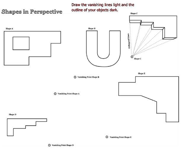 SOLVED: Draw the vanishing lines light and the outline of your objects ...