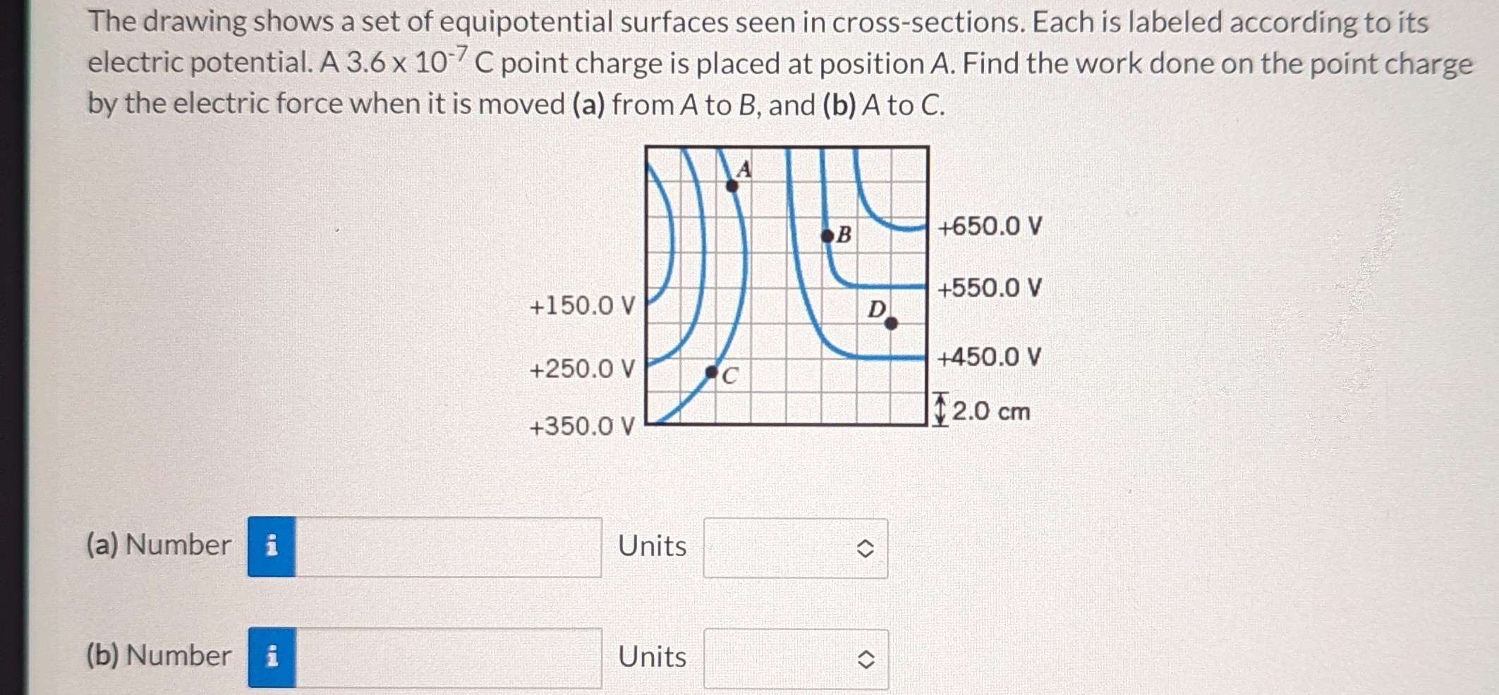 SOLVED: The drawing shows a set of equipotential surfaces seen in cross ...