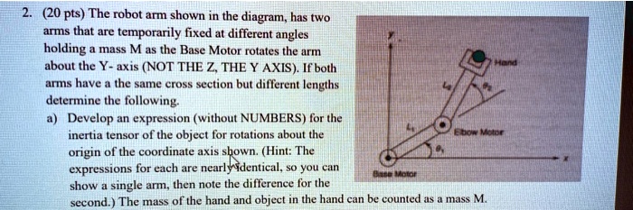 SOLVED: 2.20 pts The robot arm shown in the diagram, has two arms that ...