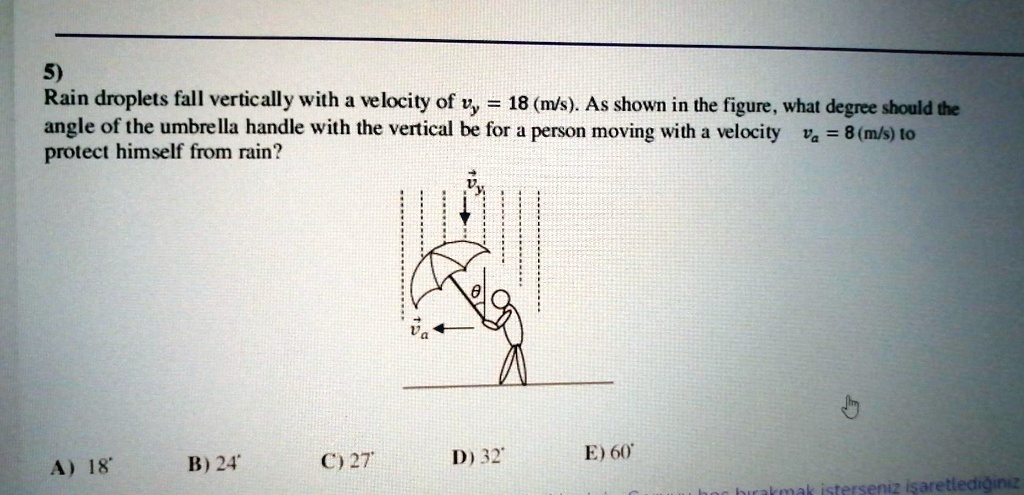 SOLVED: Rain droplets fall vertically with a velocity of vy = 18 (m/s ...