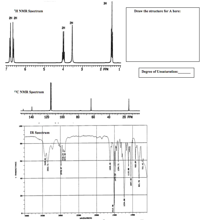 SOLVED: H NMR Spectrum Draw the structure for herc: Degree of Unsaturation: "C NMR Spectrum IR ...