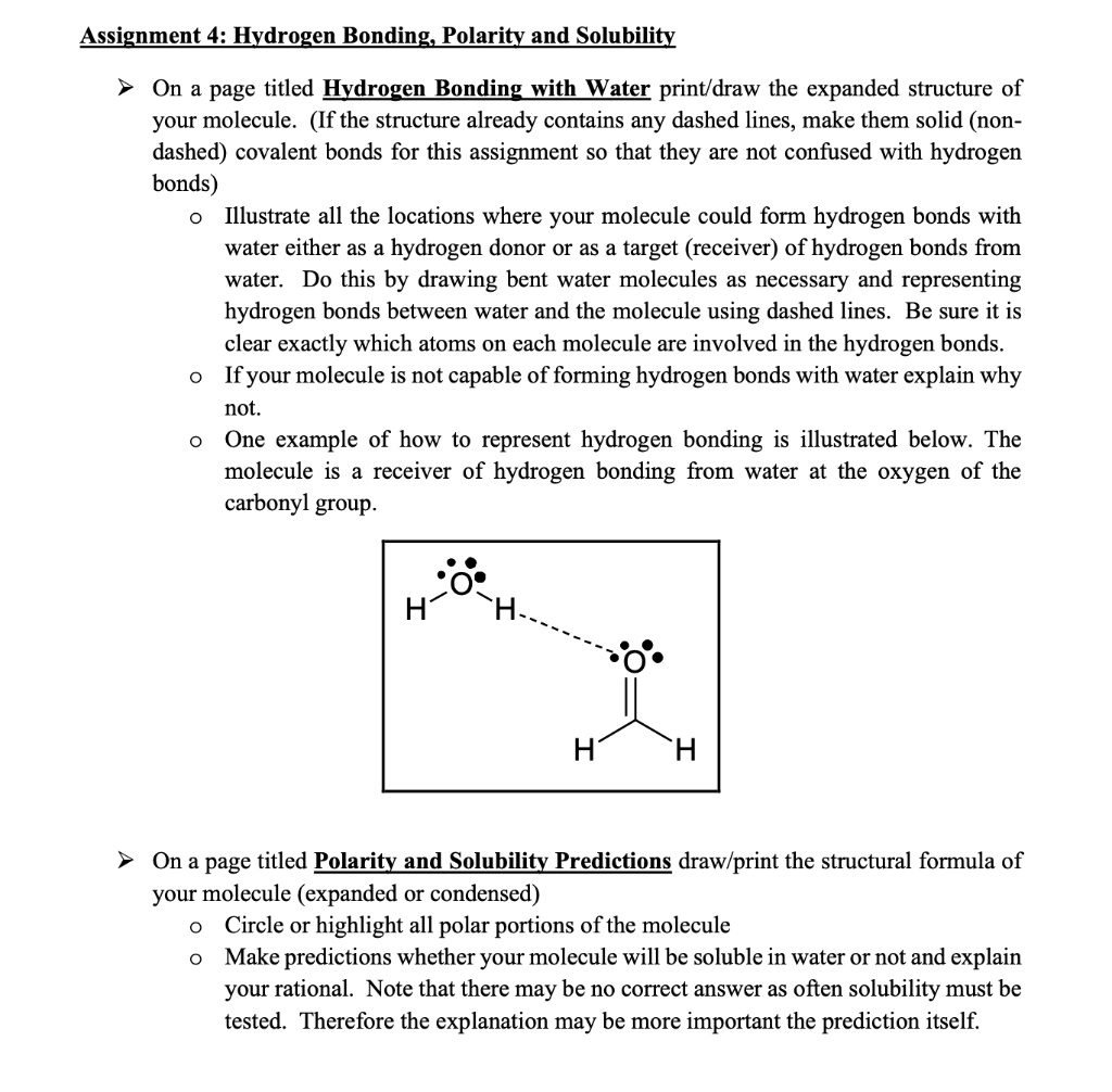 SOLVED: Assignment 4: Hydrogen Bonding, Polarity, and Solubility On the ...
