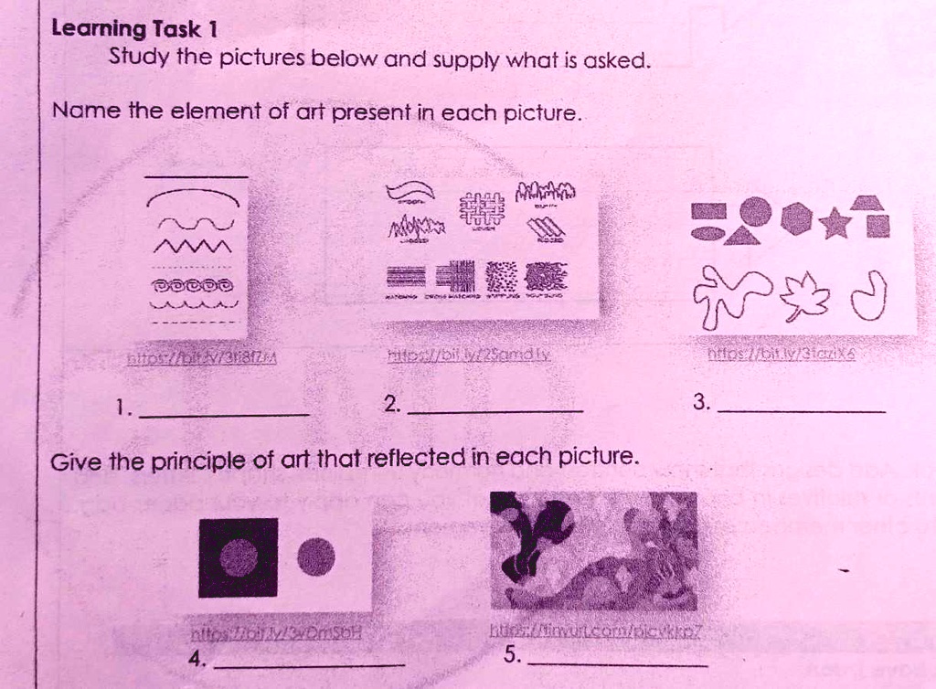 learning task 1study the pictures below and supply what is askedname the element of art present ...