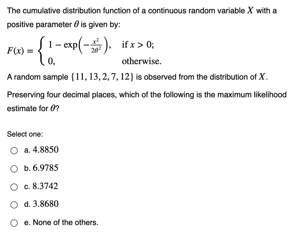 Solved The Cumulative Distribution Function Of A Continuous Random Variable X With A Positive