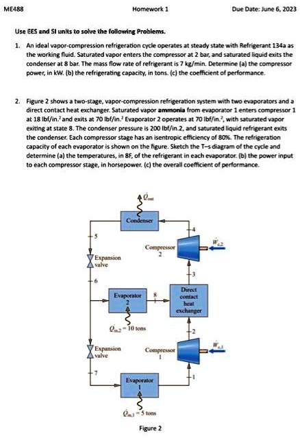 SOLVED: Texts: ME488 Homework 1 Due Date: June 6, 2023 Use EES and SI units to solve the ...