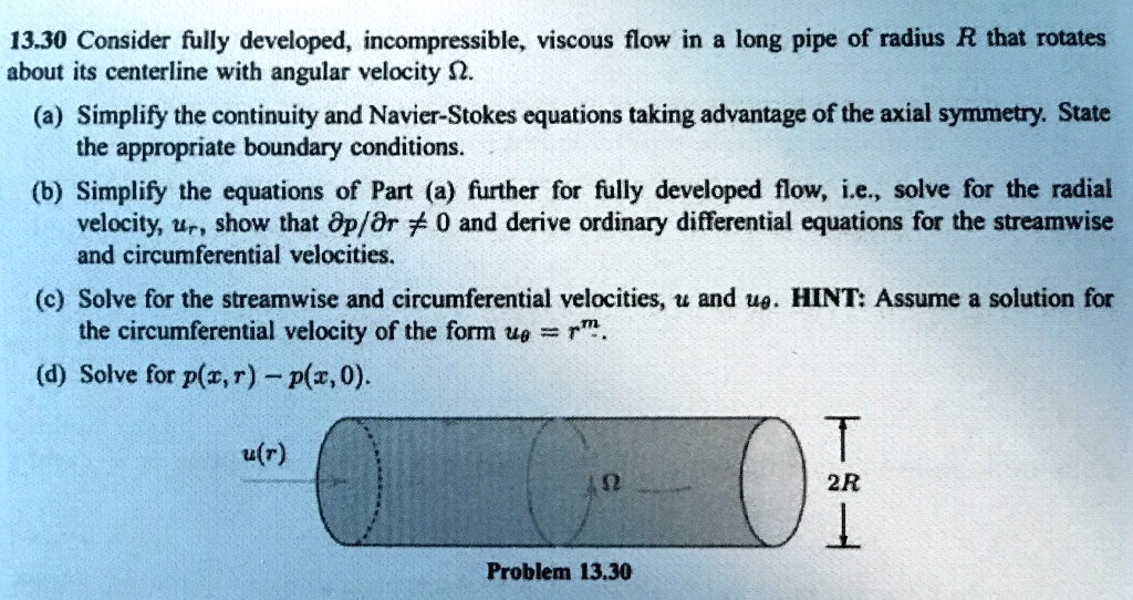 SOLVED: Help, please!!!! 13.30 Consider fully developed,incompressible, viscous flow in a long ...