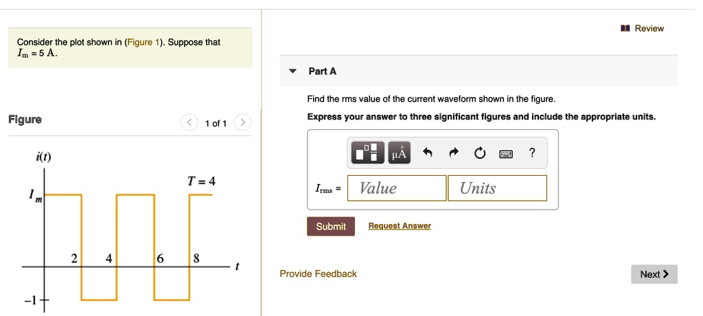 Consider the plot shown in (Figure 1). Suppose that Im = 5 A. Part A Find the rms value of the ...