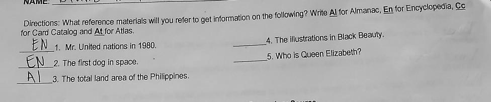 SOLVED: 'Directions: What reference materials will you refer to get ...
