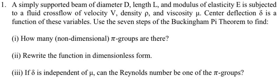 SOLVED: A simply supported beam of diameter D, length L, and modulus of elasticity E is ...