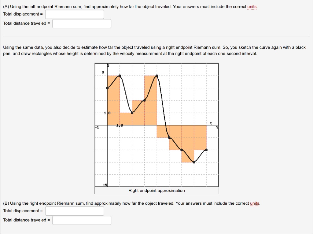 SOLVED: (A) Using the left endpoint Riemann sum, find approximately how far the object traveled ...