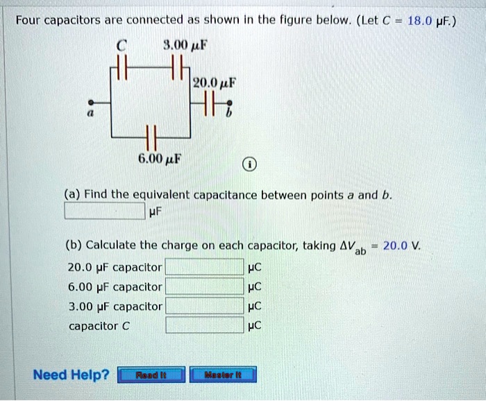 four capacitors are connected as shown in the figure below let c 180 hf ...