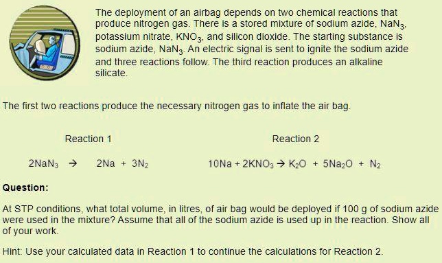 SOLVED: The deployment of an airbag depends on two chemical reactions ...