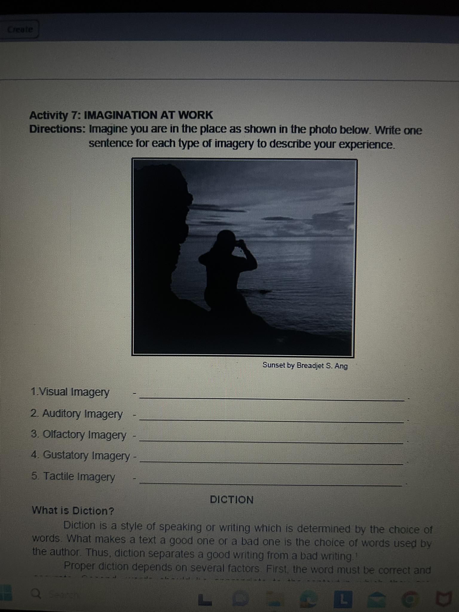 SOLVED: Create Activity 7: IMAGINATION AT WORK Directions: Imagine you ...