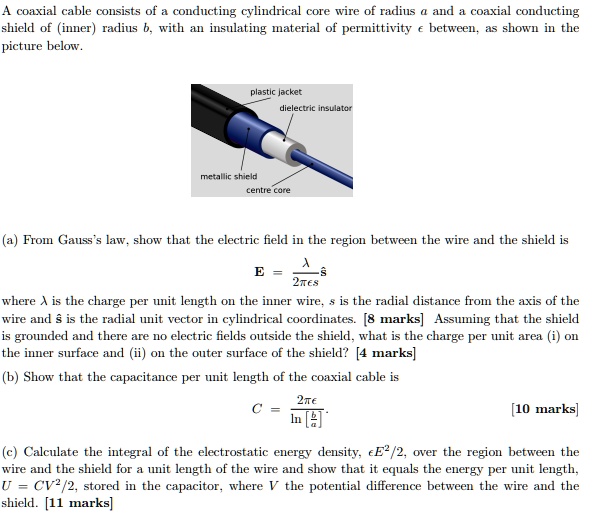 A coaxial cable consists of a conducting cylindrical core wire of ...