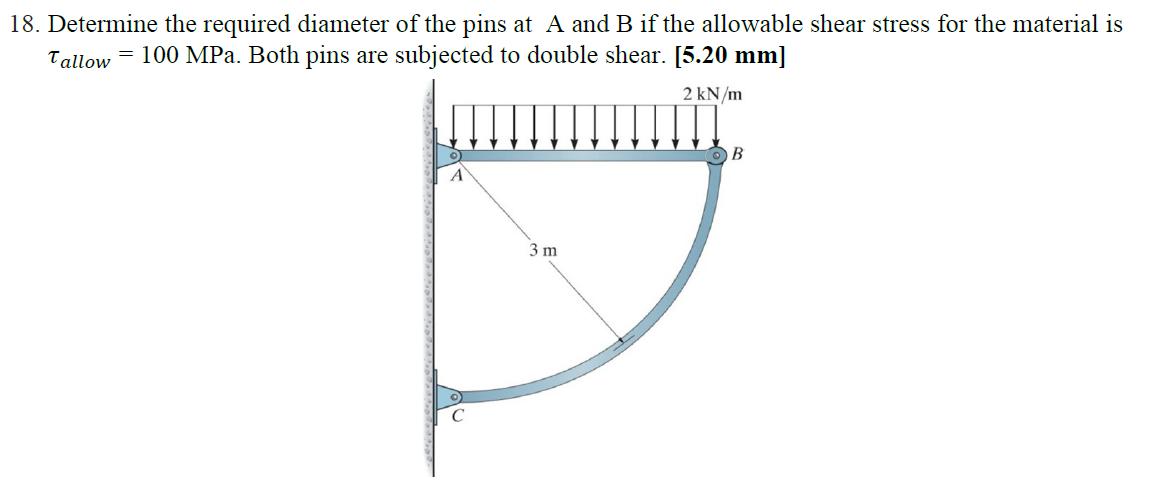 18 determine the required diameter of the pins at a and b if the ...
