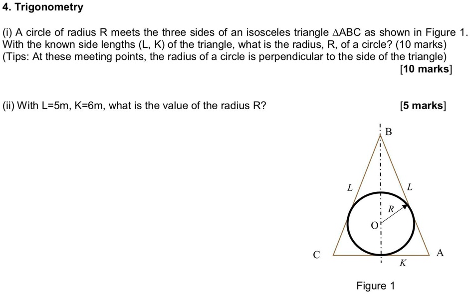SOLVED: Trigonometry (i) A circle of radius R meets the three sides of ...