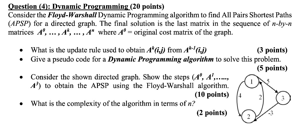 SOLVED: Question (4): Dynamic Programming (20 points) Consider the ... SOLVED: Question (4): Dynamic Programming (20 points) Consider the ...